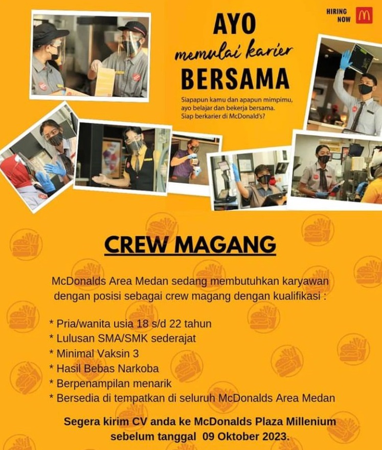 Lowongan Kerja Medan di McDonald's Plaza Millenium Oktober 2023 - Loker ... Lowongan Kerja Medan di McDonald's Plaza Millenium Oktober 2023 - Loker ...